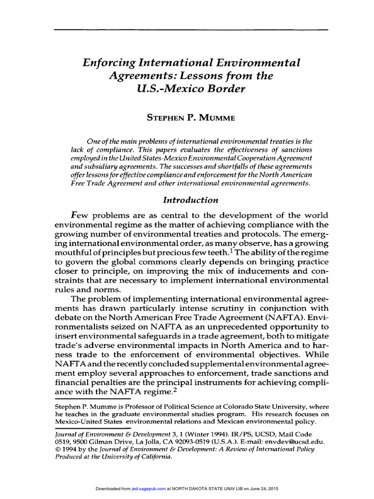 U.S.-Mexico Environmental Agreement Insights | PDF