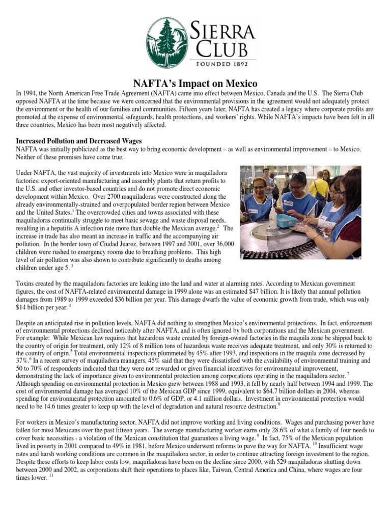 Sierra Club - 2014 - NAFTA's Impact On Mexico | PDF | North American ...