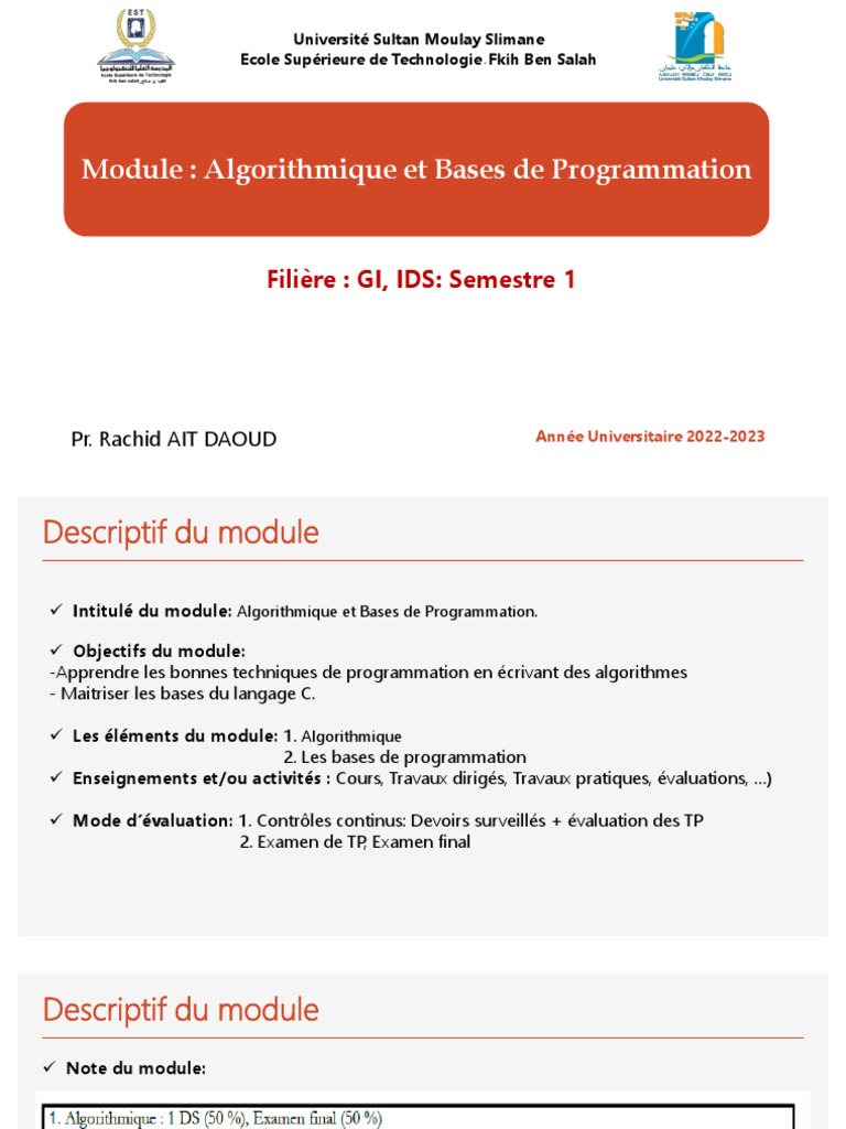 Cours Algo Sm5 (2022-2023) | PDF | Programme informatique | Programmation