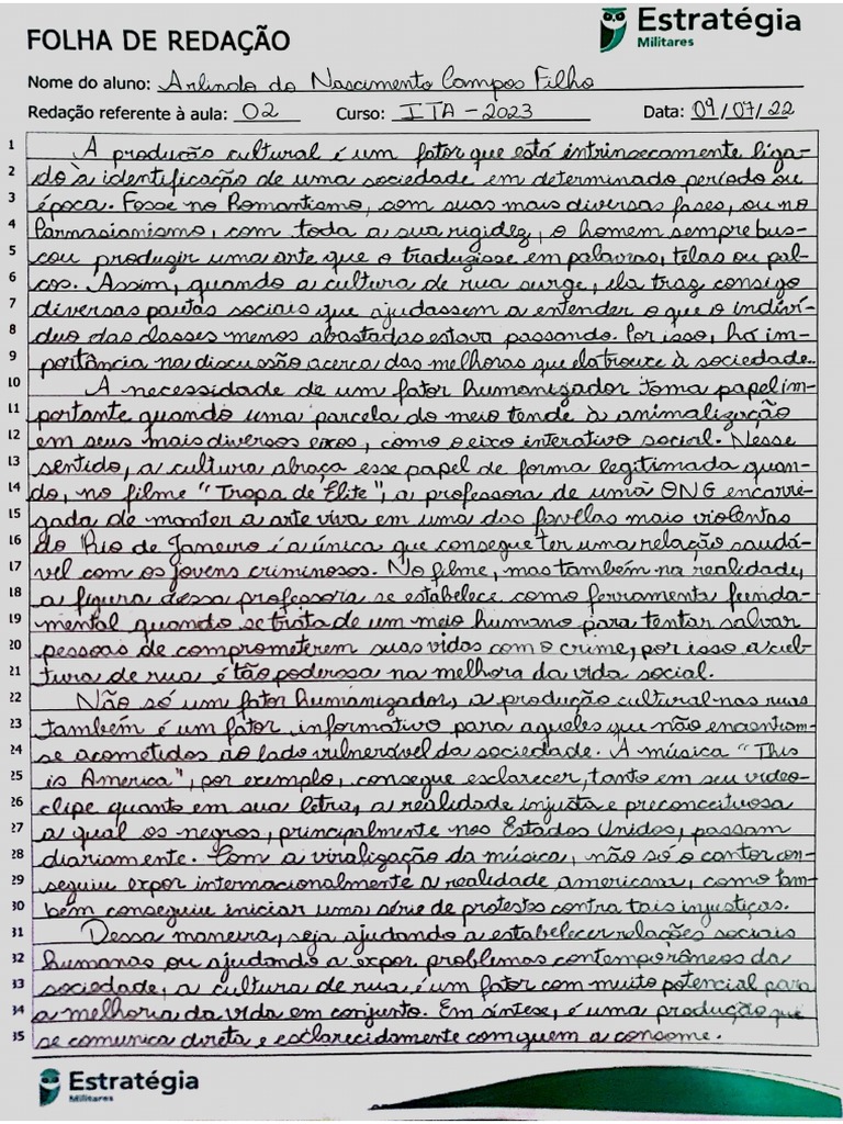 Redação - ITA - Arlindo Filho N° 9 | PDF