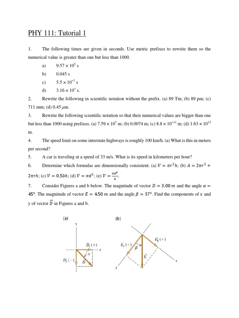 PHY 111 Tutorial 1 | PDF | Euclidean Vector | Angle