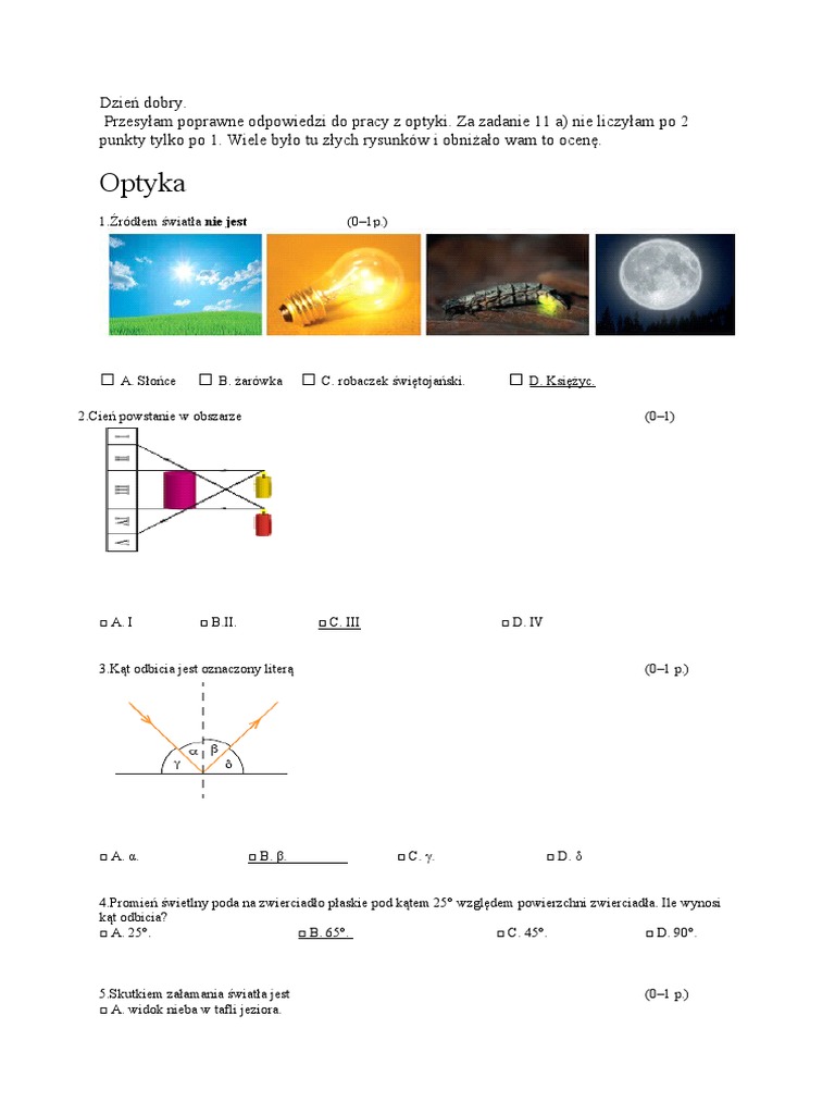 Odpowiedzi Do SPR Optyka | PDF