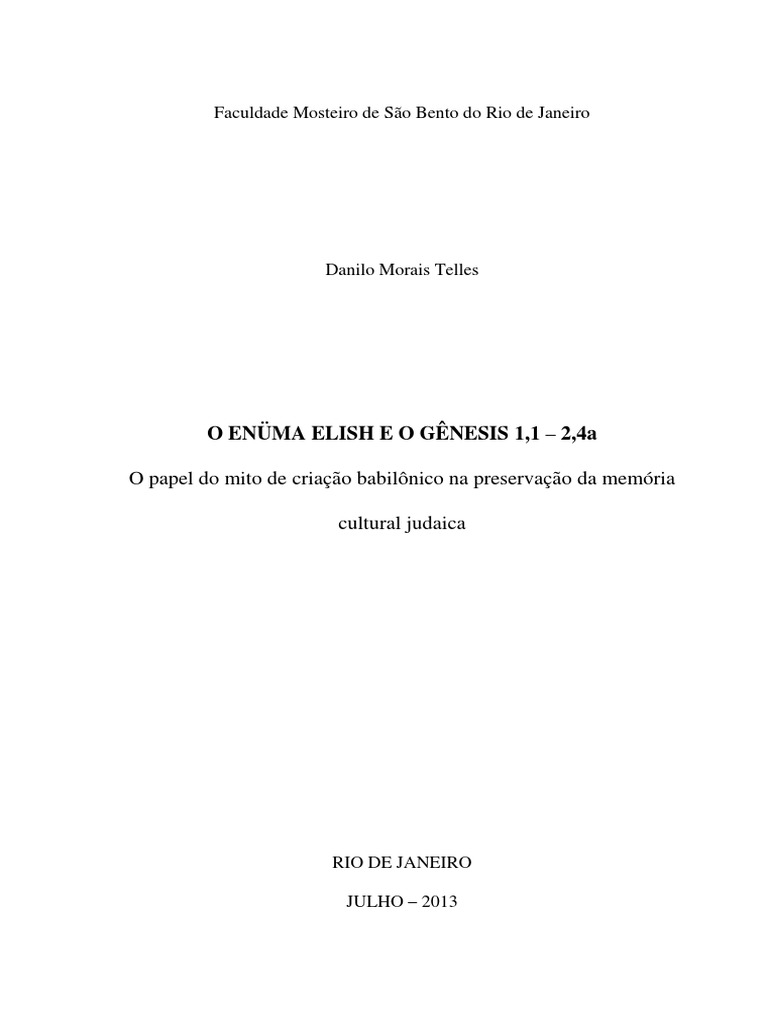 O Enüma Elish e o Gênesis 1.1-2.4a | PDF | Gênesis (livro) | Mesopotâmia