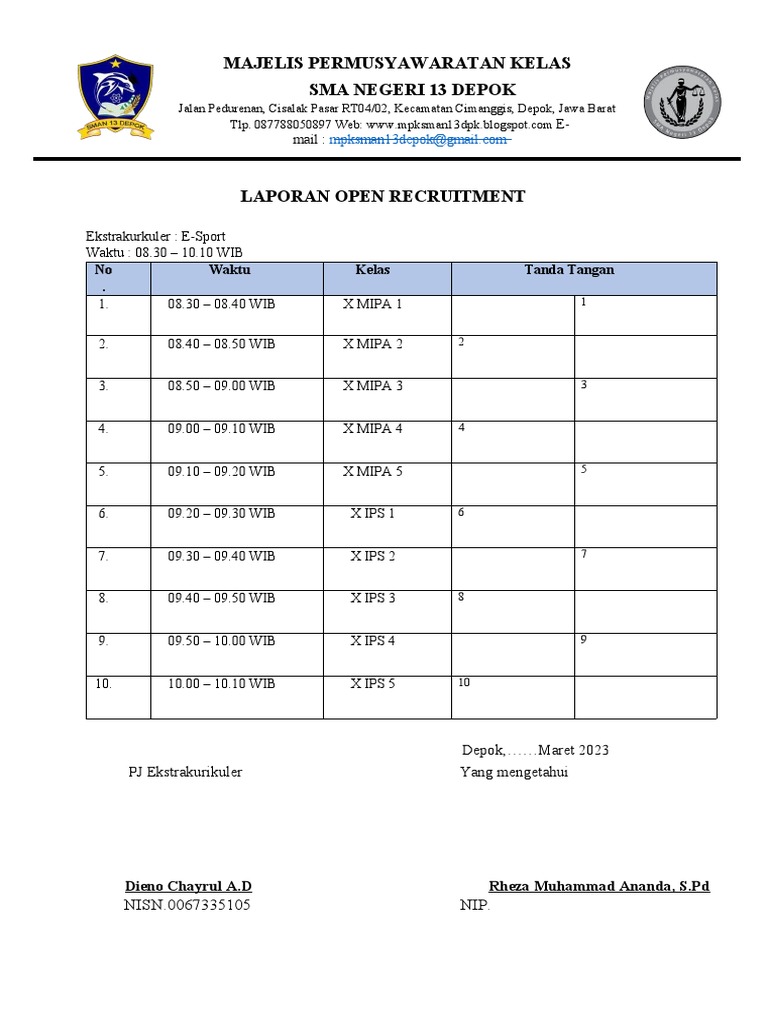 Laporan Eskul Oprec 1 | PDF