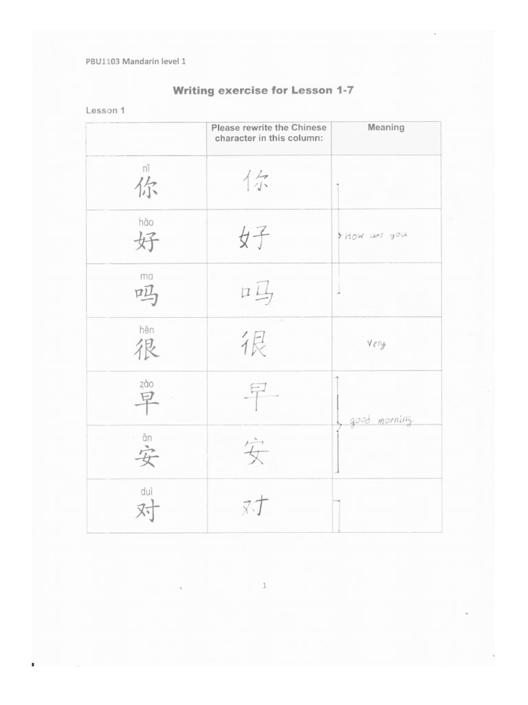 Mandarin Lesson 1-7 | PDF