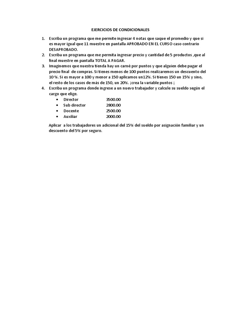 Ejercicios de Condicionales 2 | PDF