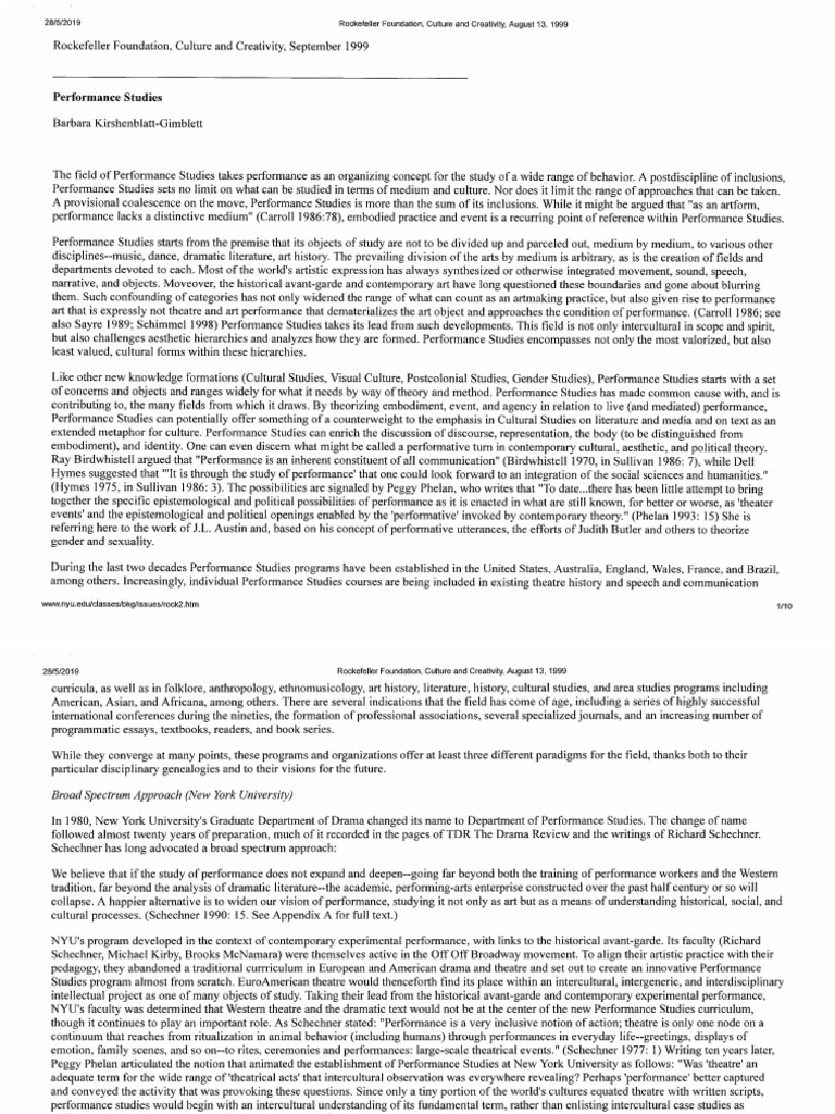 Performance Studies BKG | PDF