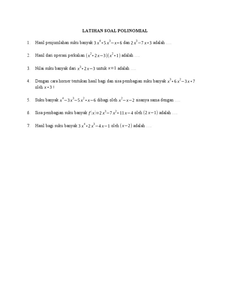Latihan Soal Polinomial | PDF