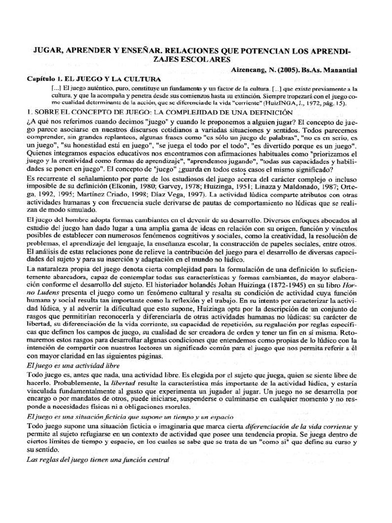 Jugar, Aprender y Enseñar. Relaciones Que Potencian Los Aprendizajes Escolares (Aizencang ...