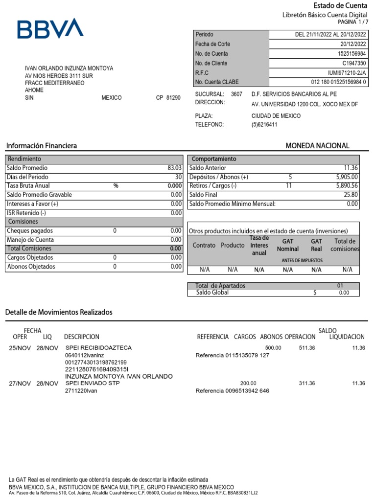 Edo Cuenta Bbva Dic | PDF | Bancos | México