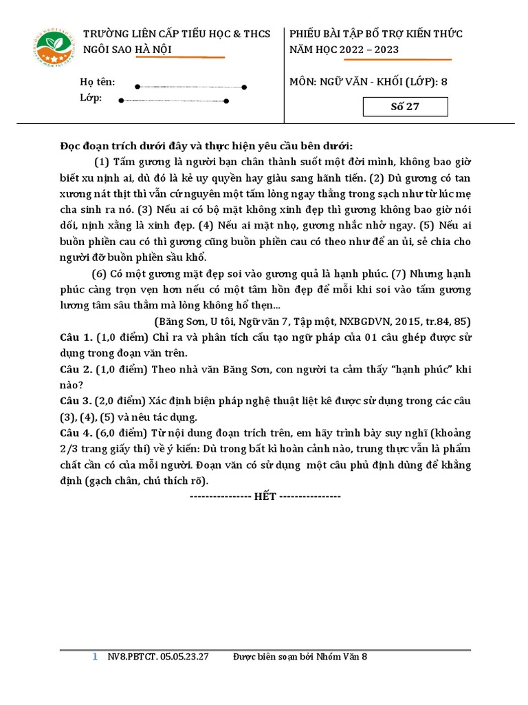 NV8- PBTCT - SỐ 27 | PDF