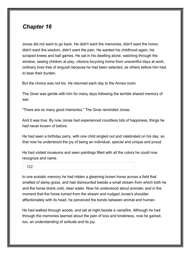 Giver Ch. 16 | Download Free PDF | The Giver