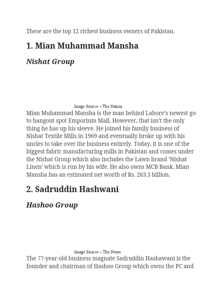 These Are The Top 12 Richest Business Owners of Pakistan | PDF | Pakistan
