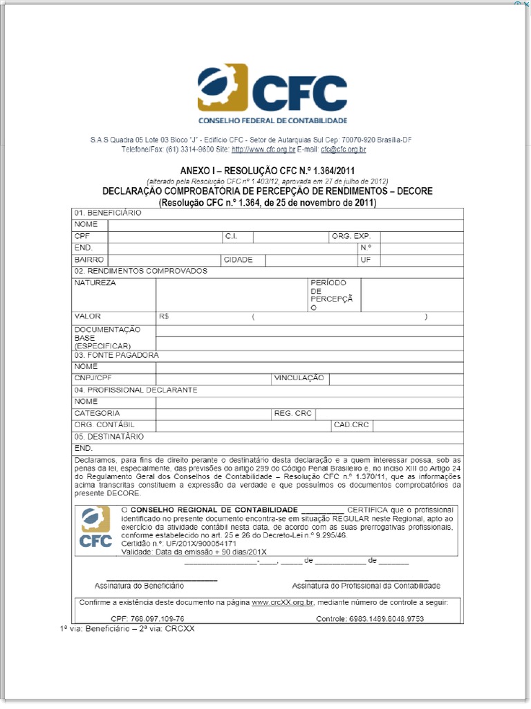 Declaração Comprobatória de Percepção de Rendimentos DECORE Eletrônica ...