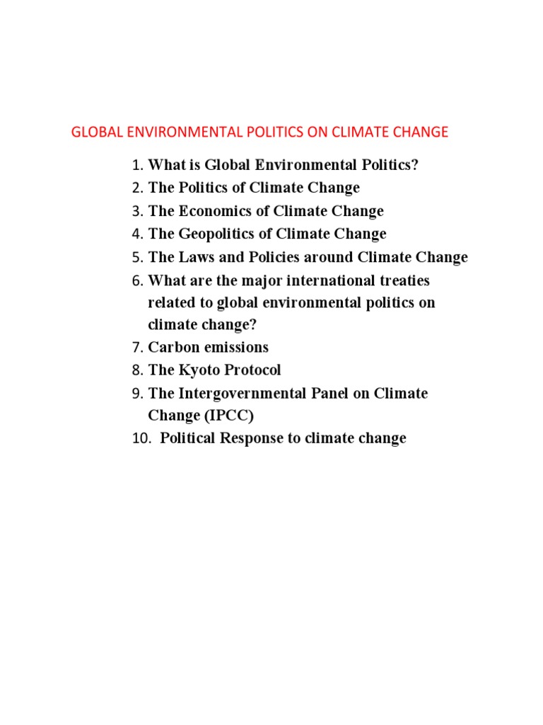 Global Environmental Politics Overview | PDF | Climate Change | Climate ...