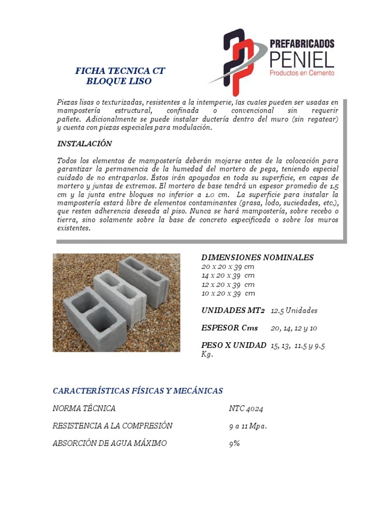 Ficha Tecnica Bloque Liso Gris | PDF