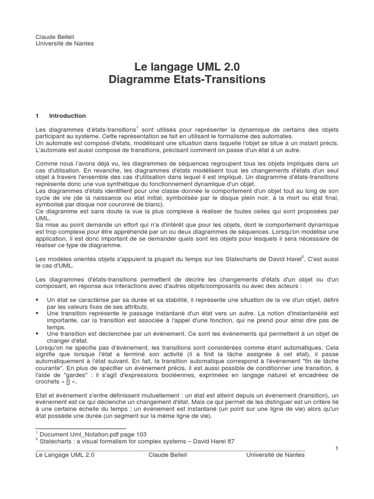 Le Langage UML 2.0 Diagramme Etats-Transitions | PDF