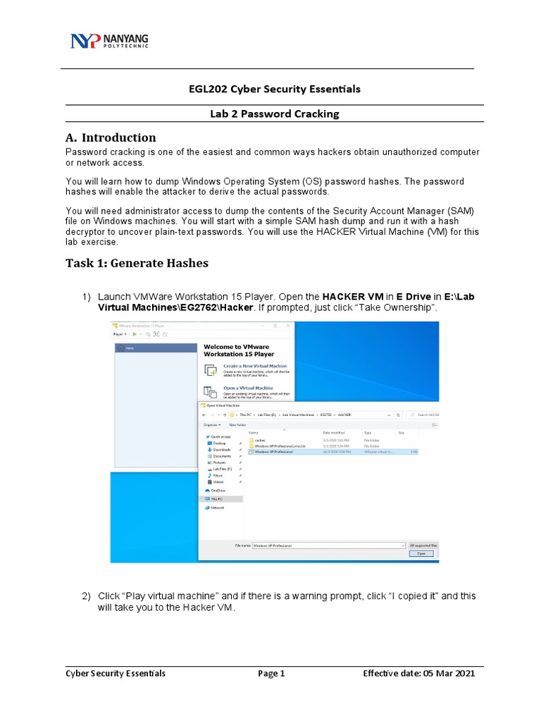EGL202 - Lab - 2 - Password Cracking (Student) | PDF | Password | Computer Architecture
