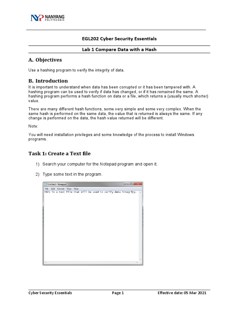 EGL202 - Lab - 1 - Compare Data With A Hash (Student) | PDF | Computer ...