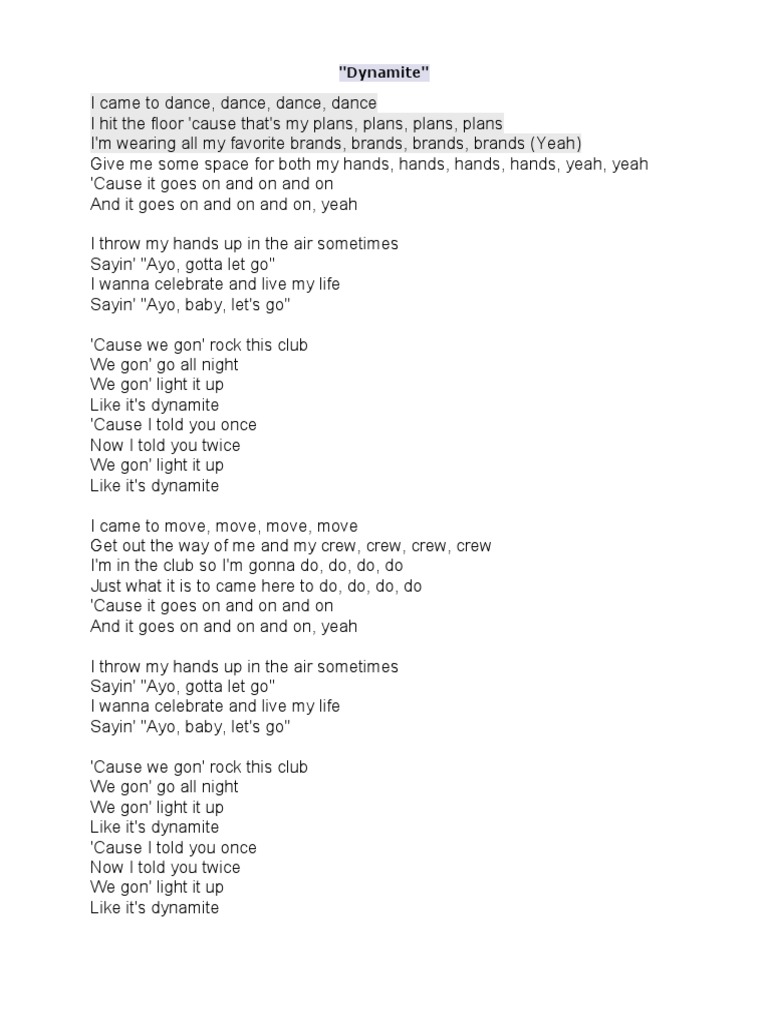 Dynamite Lyrics | PDF