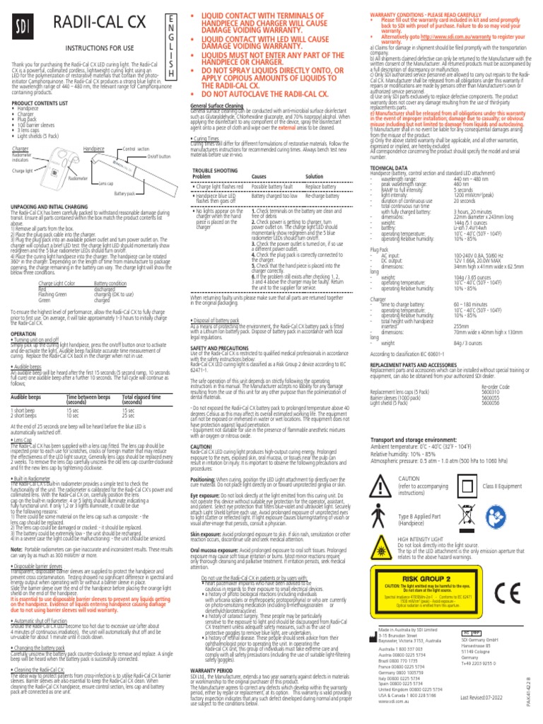 Radii-Cal CX - Sdi - Instructions - En-Us | PDF