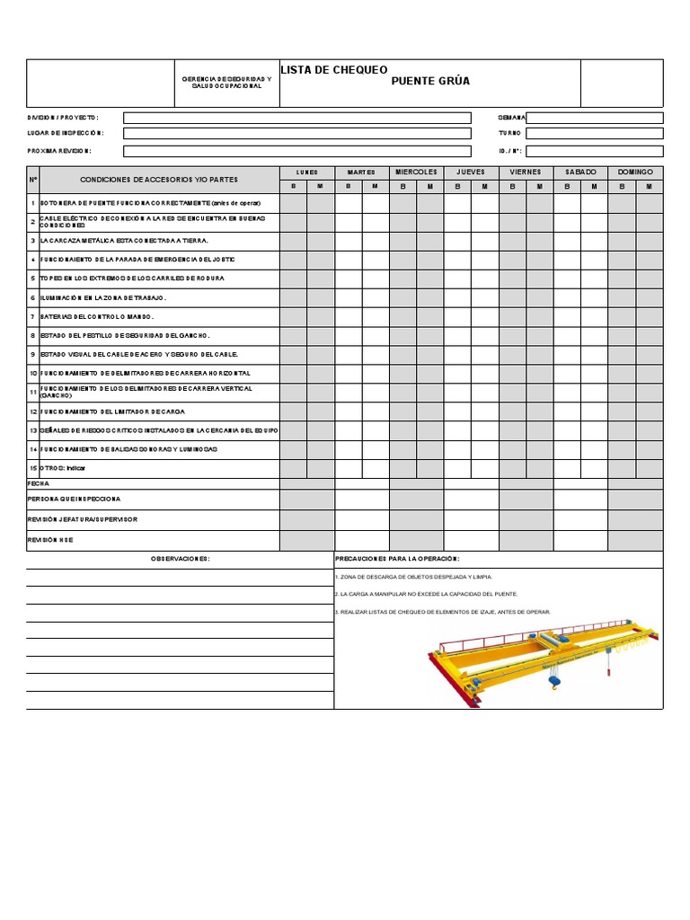 Lista de Chequeo para Puente Grúa | PDF
