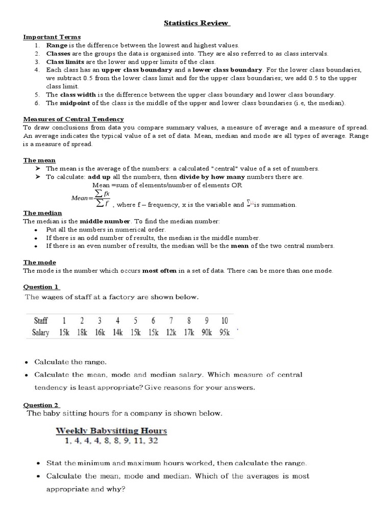 Statistics Review Worksheet-1a | PDF