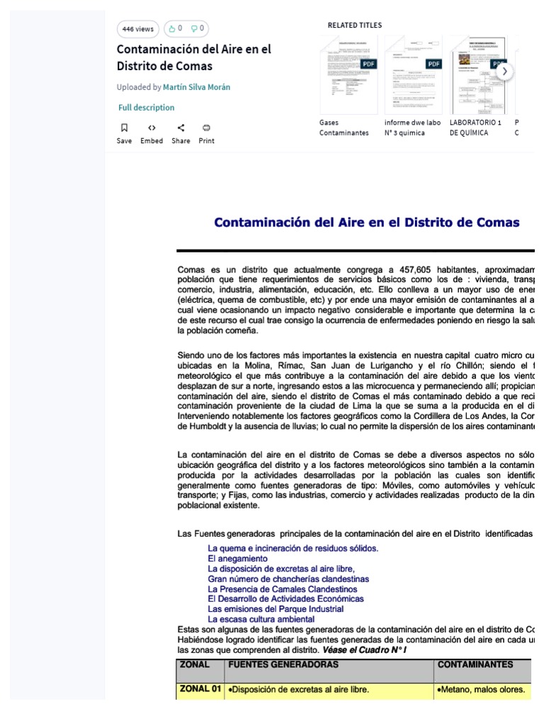 PDF Contaminacion Del Aire en El Distrito de Comas - Compress | PDF | Contaminación | La ...