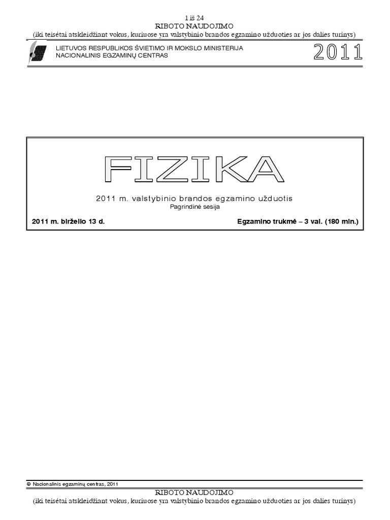 2072 Fizikos Vbe-1-2011 | PDF