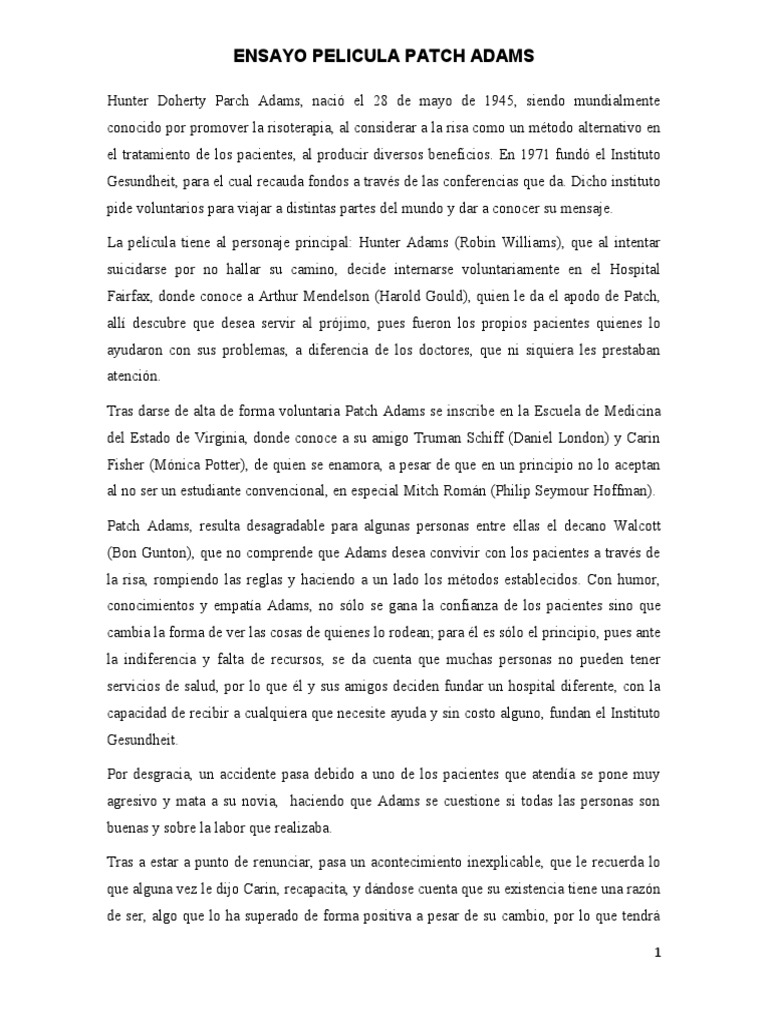 Ensayo Sobre La Pelicula de Patch Adams | PDF