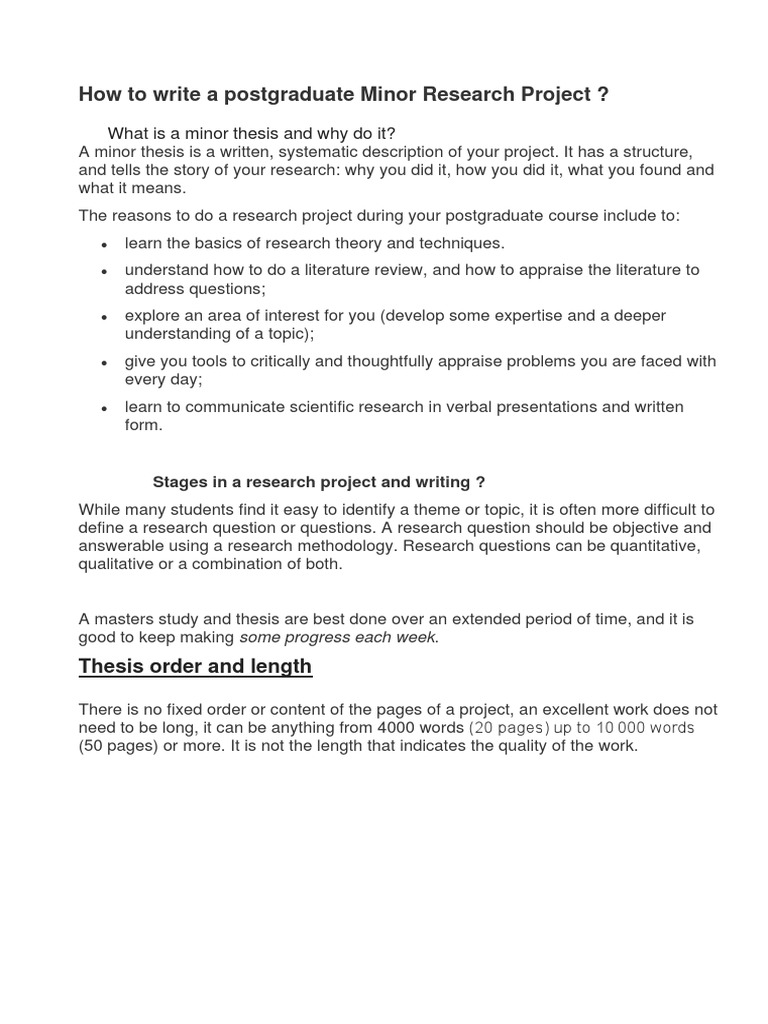 How To Write A Postgraduate Minor Research Project | PDF | Thesis | Scientific Method