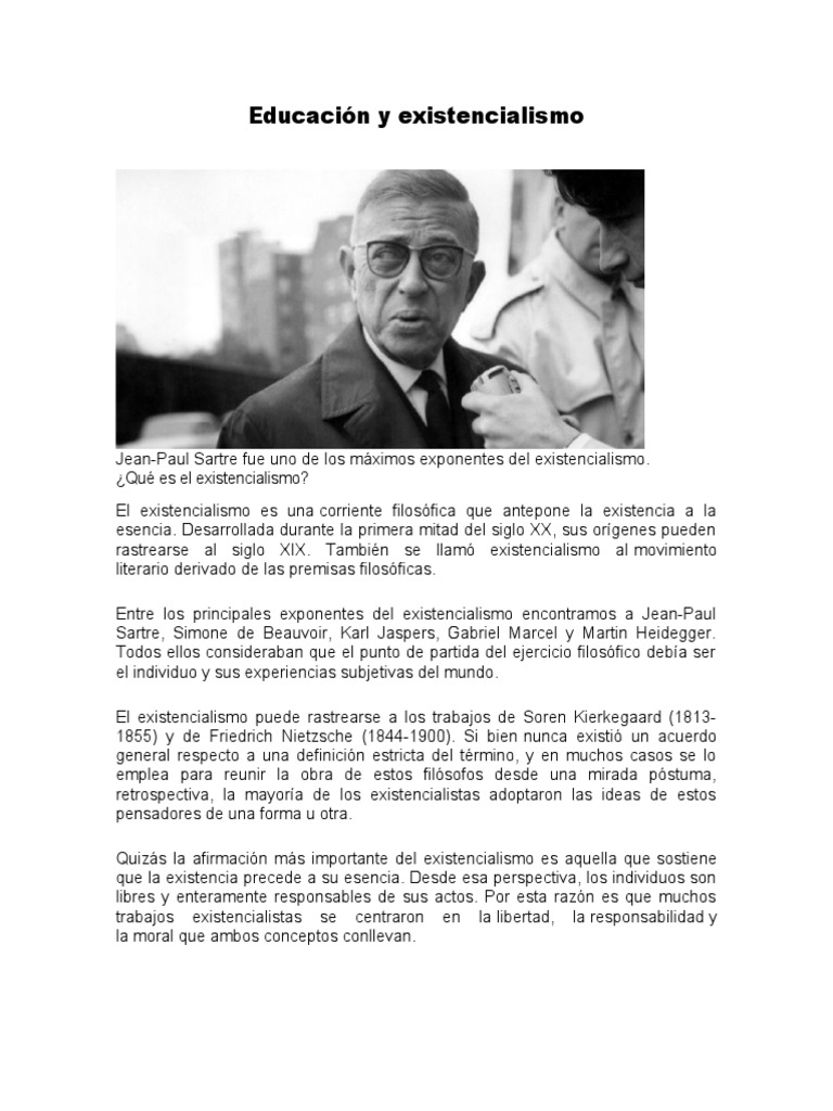 Educación y Existencialismo | PDF | Existencialismo | Jean Paul Sartre