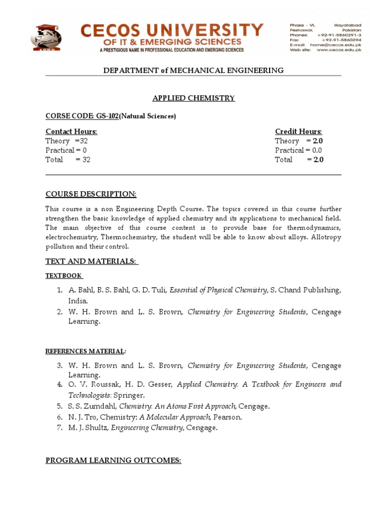 Applied Chemistry | PDF | Chemistry | Engineering