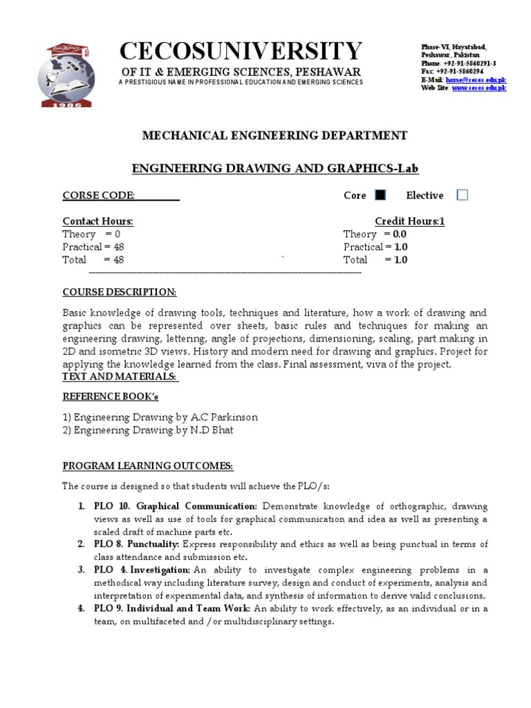 Engineering Drawing Course Card Lab | PDF | Engineering | Drawing