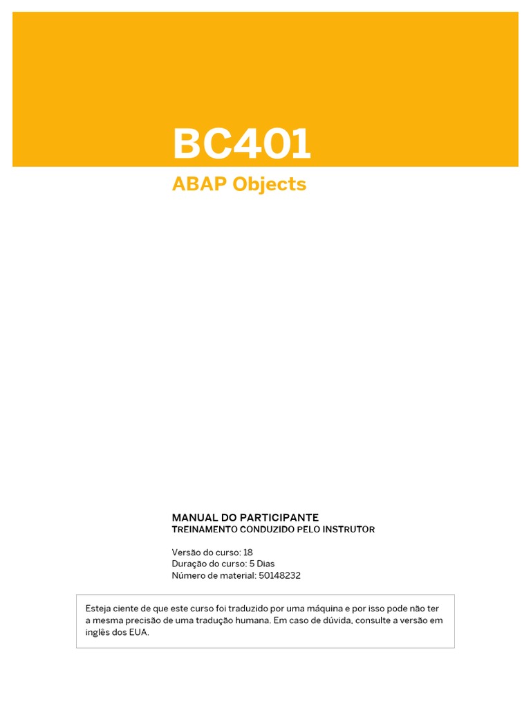 Bc401 - BR - Col18 - Abap Objects | PDF | Linguagem de modelagem unificada (UML) | Classe ...