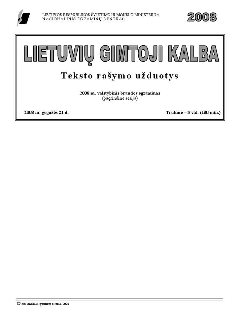 503 Uzduotys 2008 VBE Liet Gimtoji Teksto Rasymo | PDF