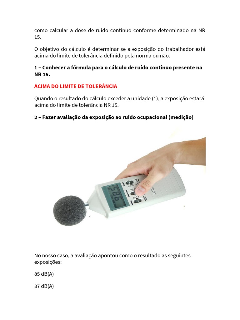 Como Calcular A Dose de Ruído Contínuo Conforme Determinado Na NR 15 | PDF