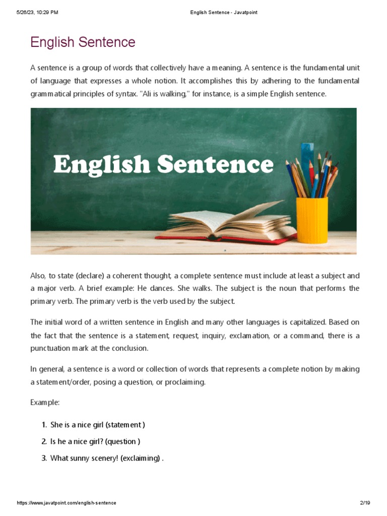 Types and Structure of English Sentences | PDF | Sentence (Linguistics ...