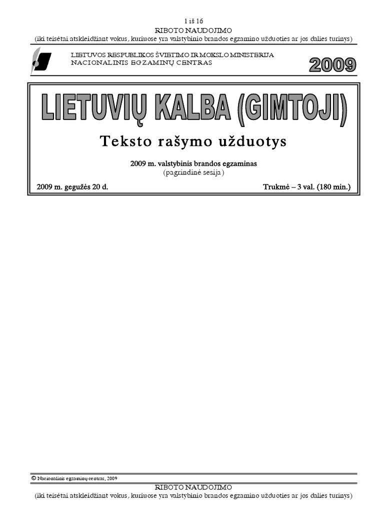 1040 Uzduotys 2009 VBE Liet K Gimt Rasymo Uzduotis | PDF