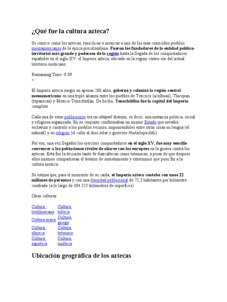 Cultura Azteca | PDF | Mesoamérica | México