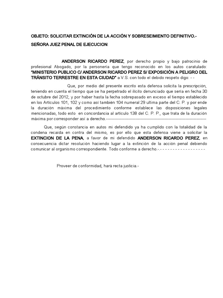 Solicitar Extincion de La Accion | PDF Solicitar Extincion de La Accion | PDF