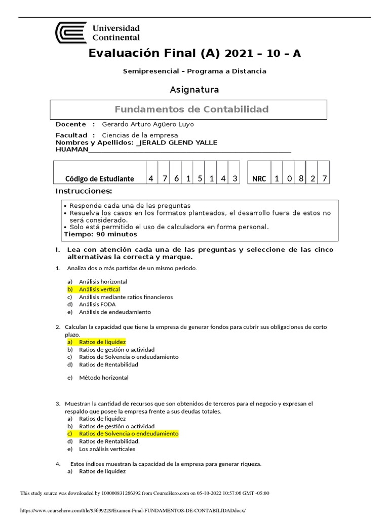Examen Final Fundamentos de Contabilidad | PDF | Contabilidad | Estado de resultados