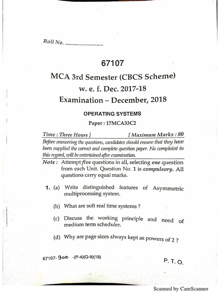 Operating System 3rd Sem 2018 | PDF