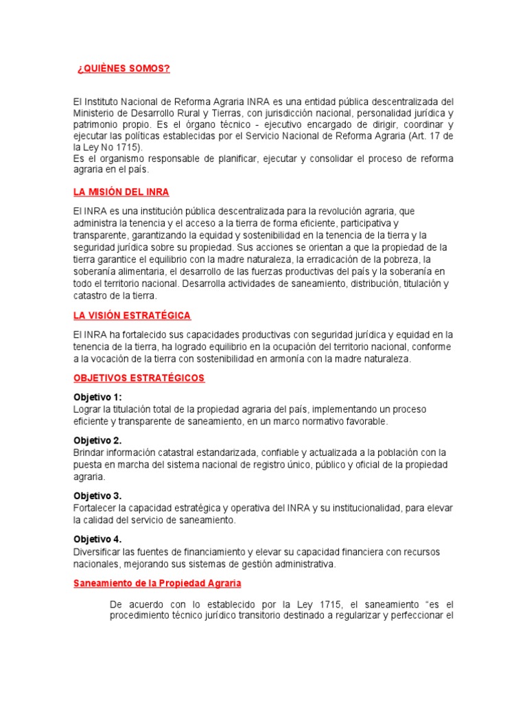 INRA | PDF | Reforma agraria | Propiedad