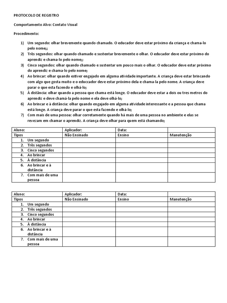 PROTOCOLO DE REGISTRO Contato Visual | PDF