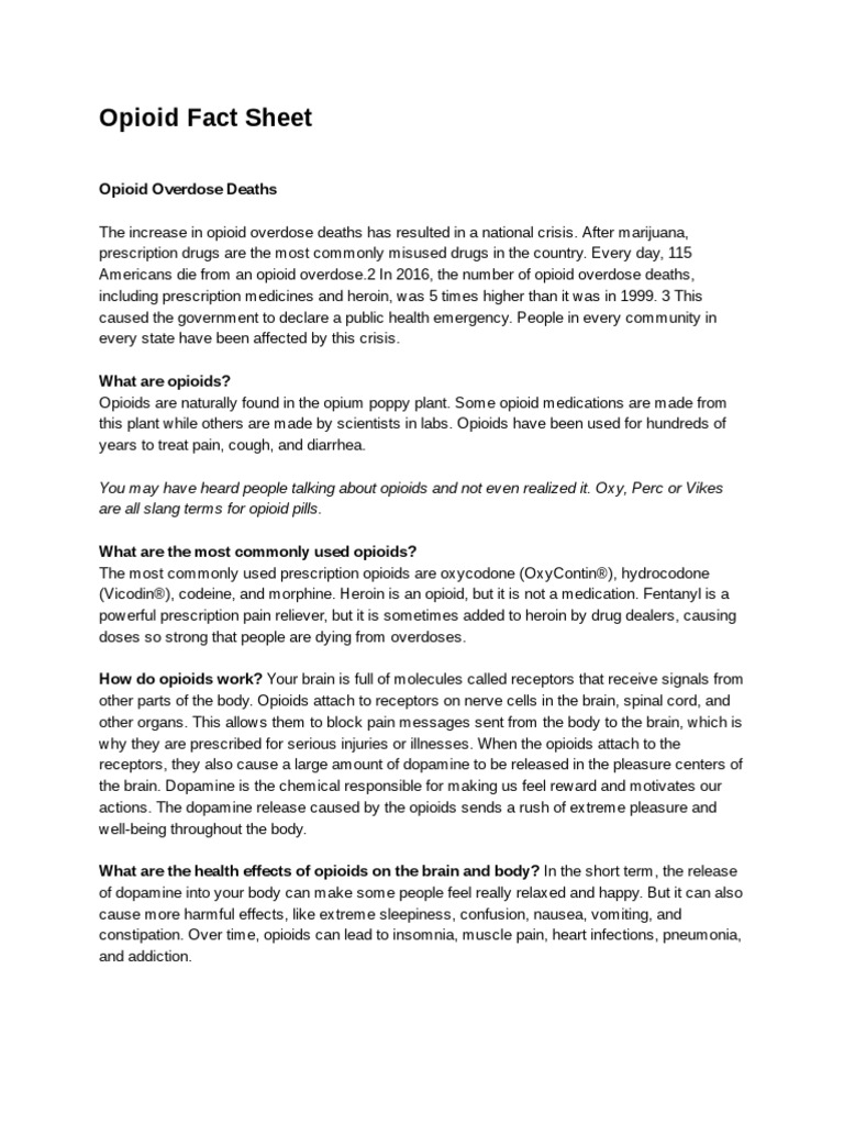 Opioid Fact Sheet - HS | PDF | Opioid | Addiction