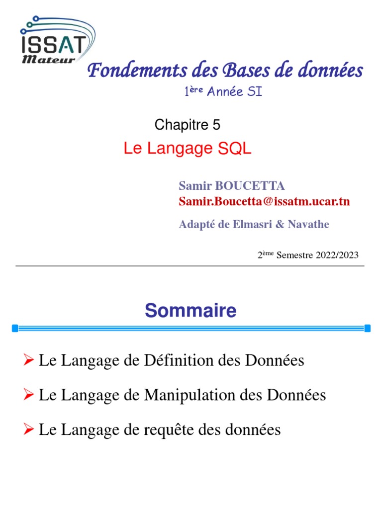 Chapt5-Le Langage SQL-1SI | PDF | SQL | Informatique