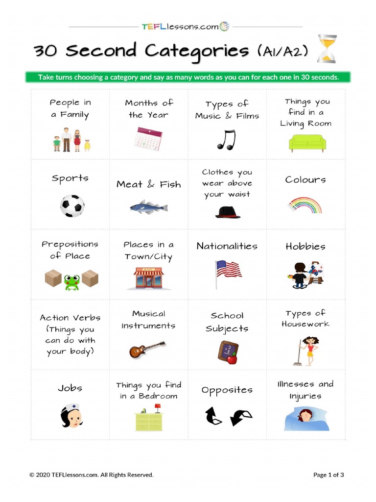30 Second Categories | PDF