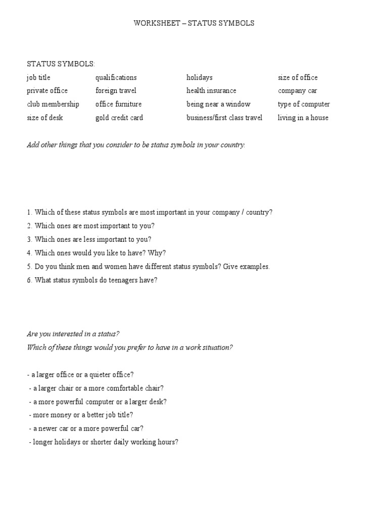 WORKSHEET-status Symbols | PDF