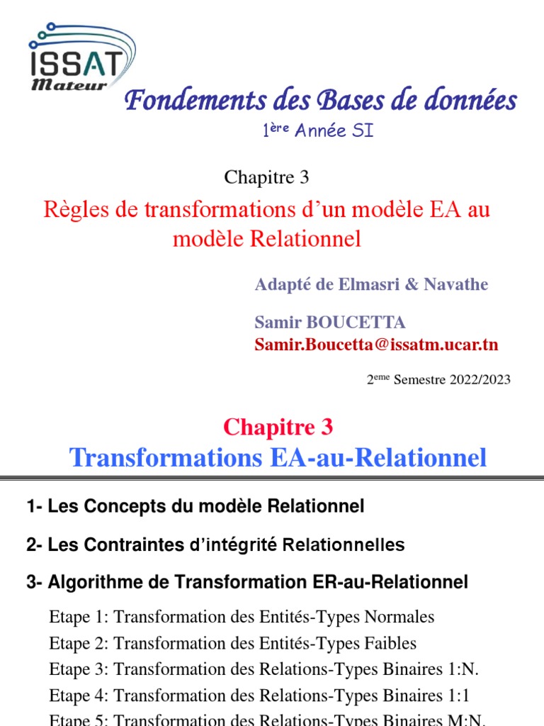 Transformation EA au Relationnel | PDF | Modèle relationnel | Base de données relationnelle